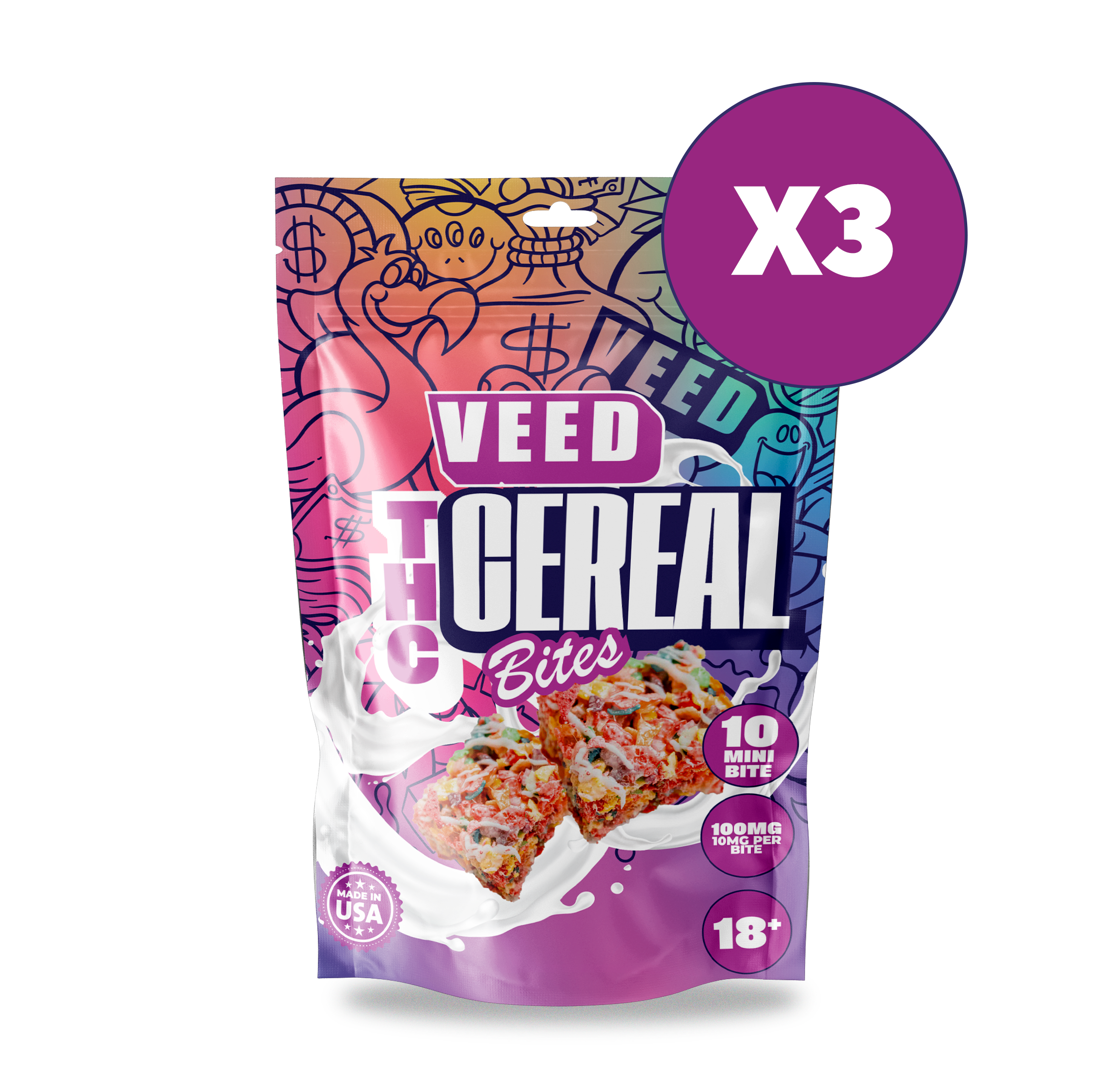 100 MG THC Cereal Bites Pouch - 10 Bars/Pouch | VEED Labs